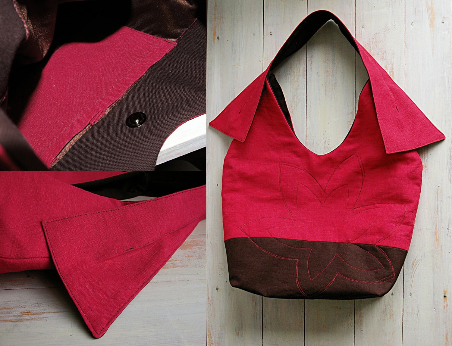 Dark Chocolate Red Linen Cotton Tote Bag / Shoulder Bag / Weekender ...