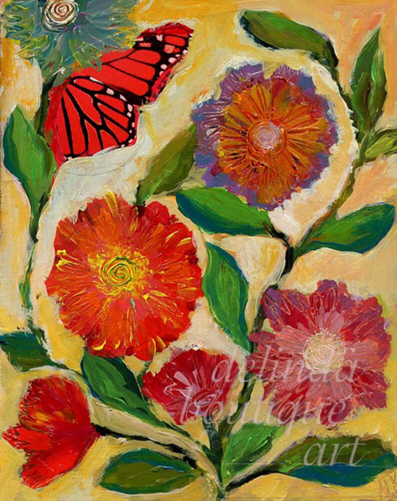 Abstract Floral Painting Butterfly Flowers Art Print - Etsy