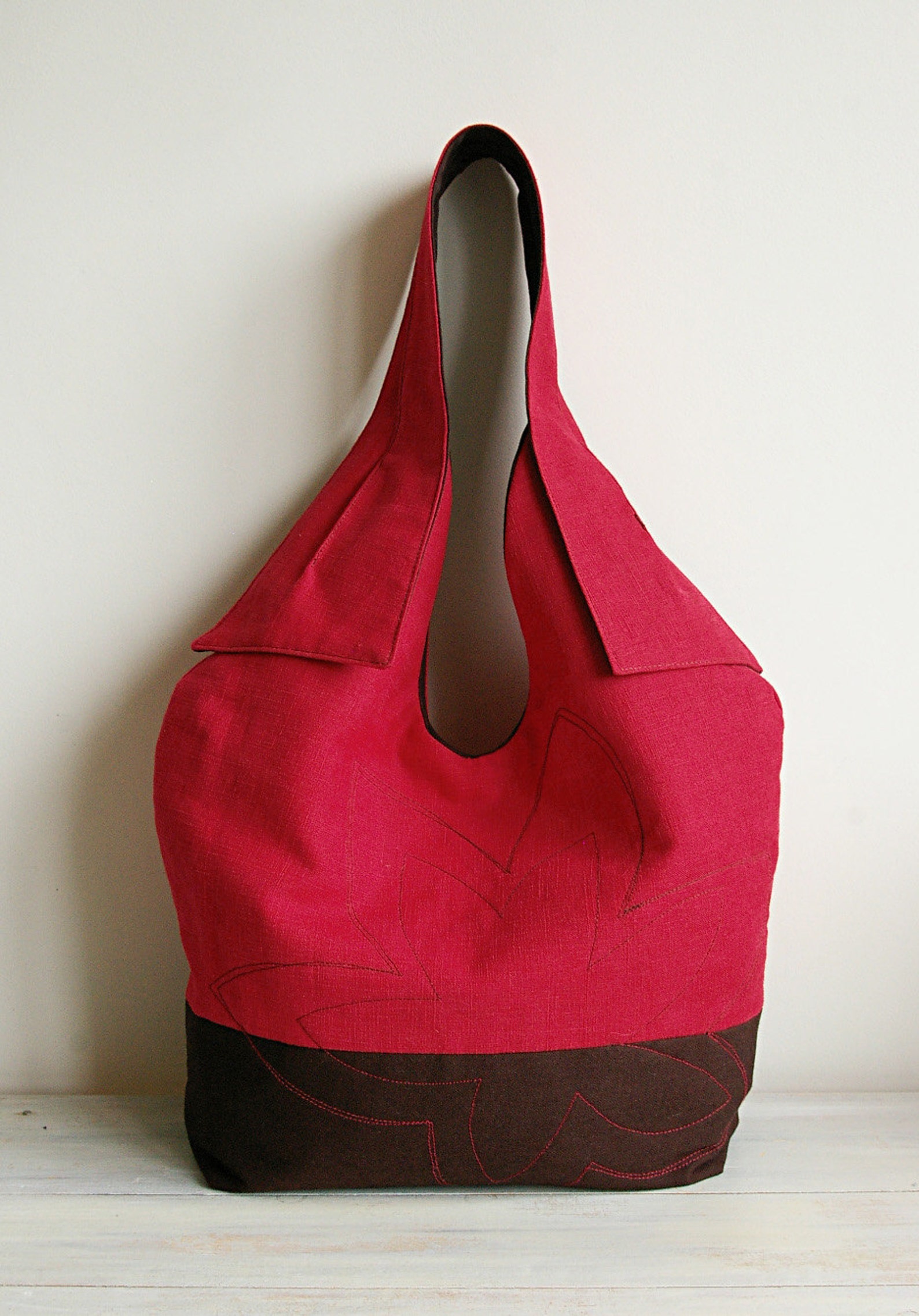 Dark Chocolate Red Linen Cotton Tote Bag / Shoulder Bag / Weekender ...