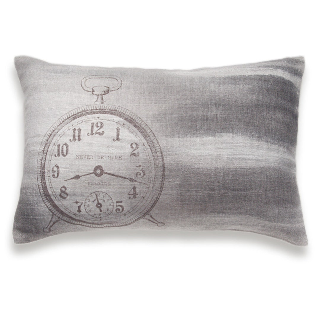 White Taupe Retro Clock Print Lumbar Pillow Cover 12x18 Inch Beige ...