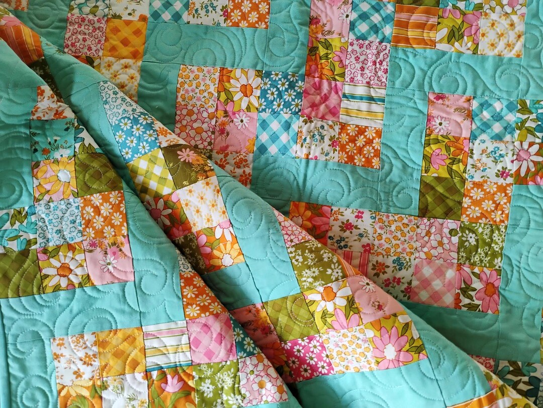 Retro Floral Patchwork Quilt: Handmade Cotton Throw (58x64) - Etsy