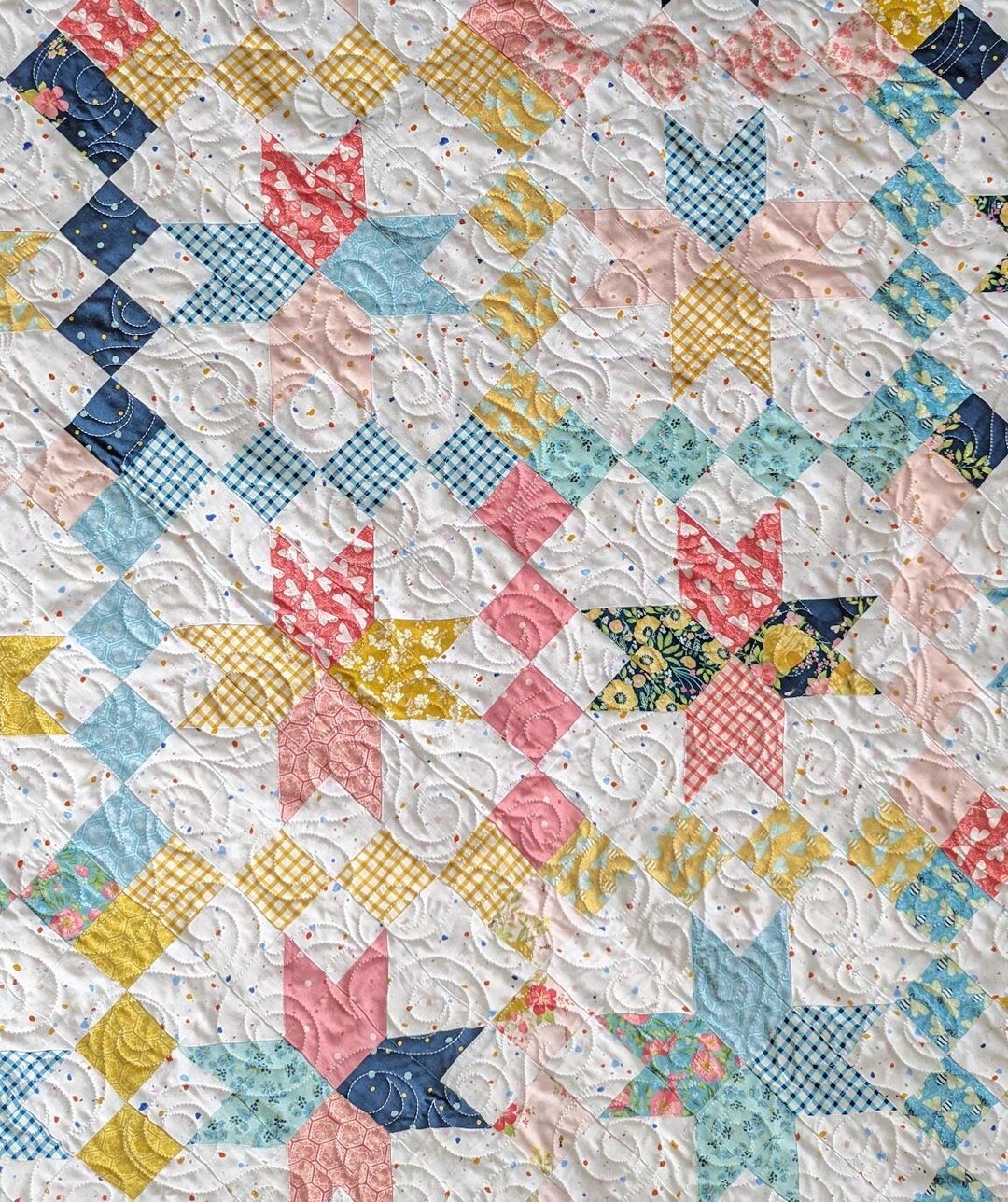 Handmade Star Quilt: Modern Patchwork Throw, Pink Blue Gold Cotton - Etsy