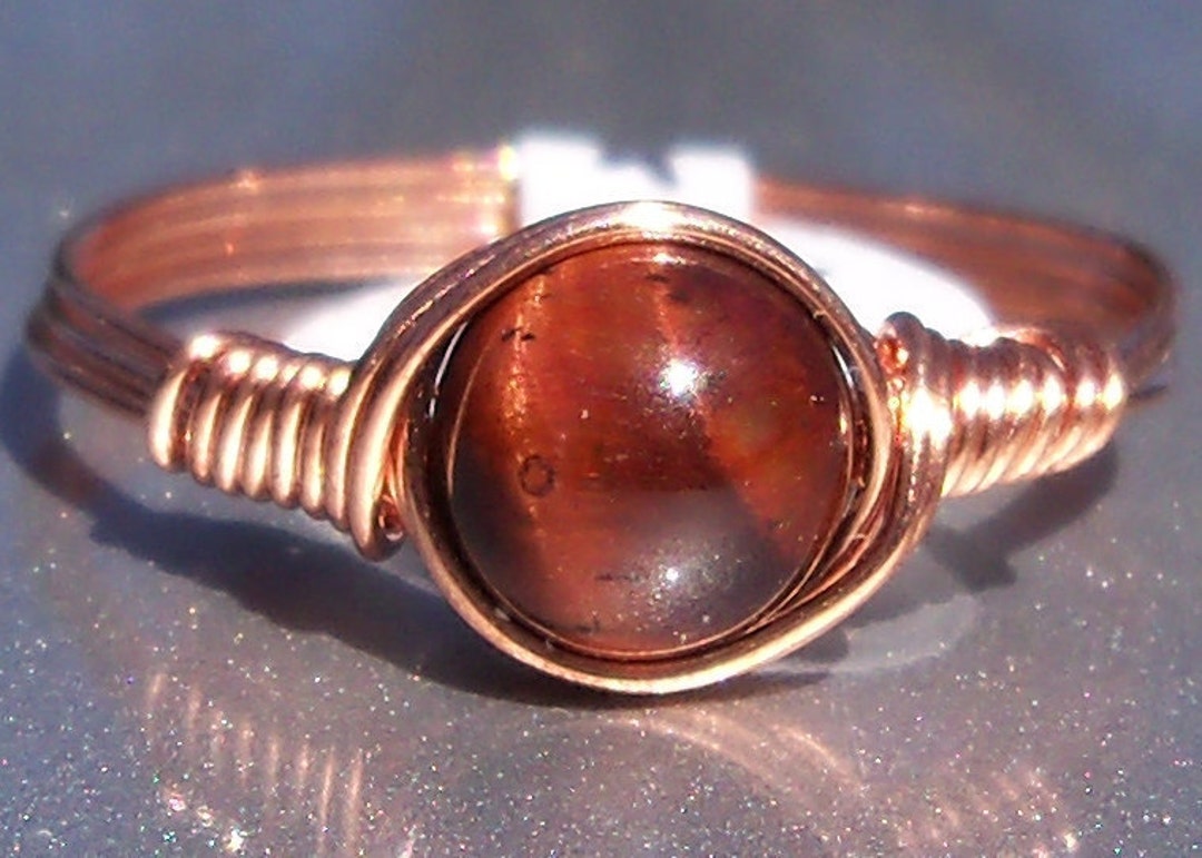 Red Tigers Eye Copper Wire Wrapped Ring - Etsy