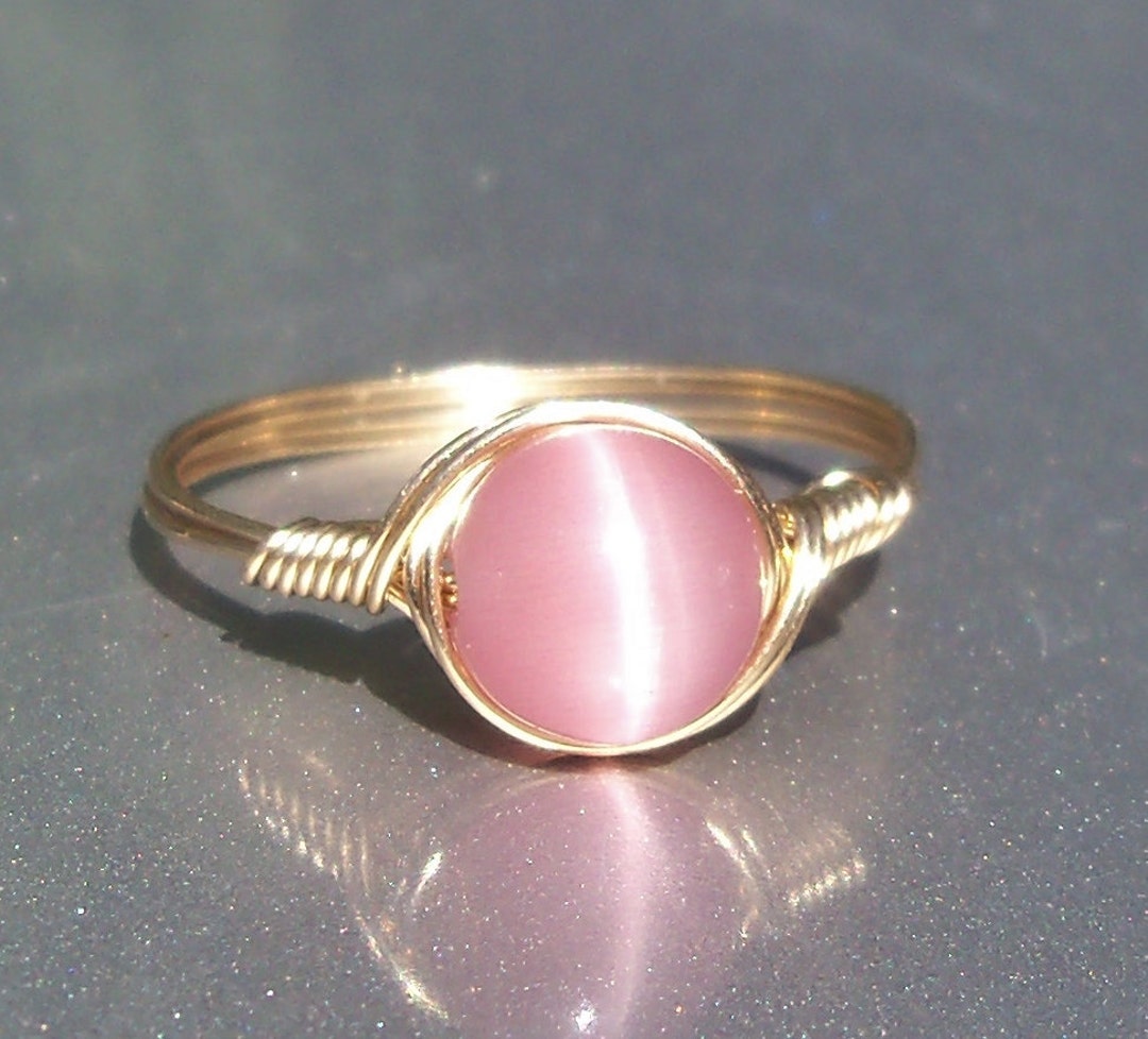 Lg Pink Cat's Eye 14k Yellow Gold Filled Wire Wrapped Gemstone Ring ...