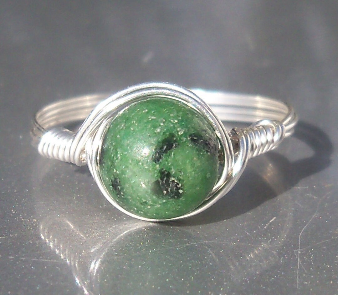 Lg Green Anyolite .999 Fine Silver Wire Wrapped Ring - Etsy