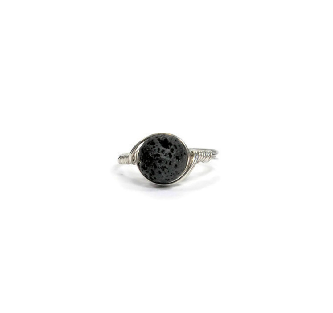 Basalt Ring Black Lava Rock .999 Fine Silver Wire Wrapped Ring - Etsy