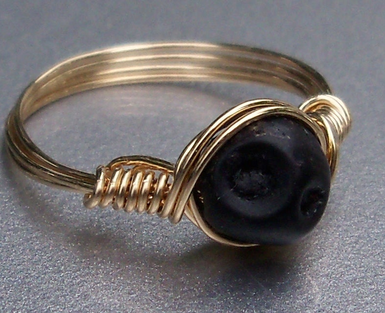 Basalt Ring Black Lava Rock 14k Gold Filled Wire Wrapped Ring | Etsy