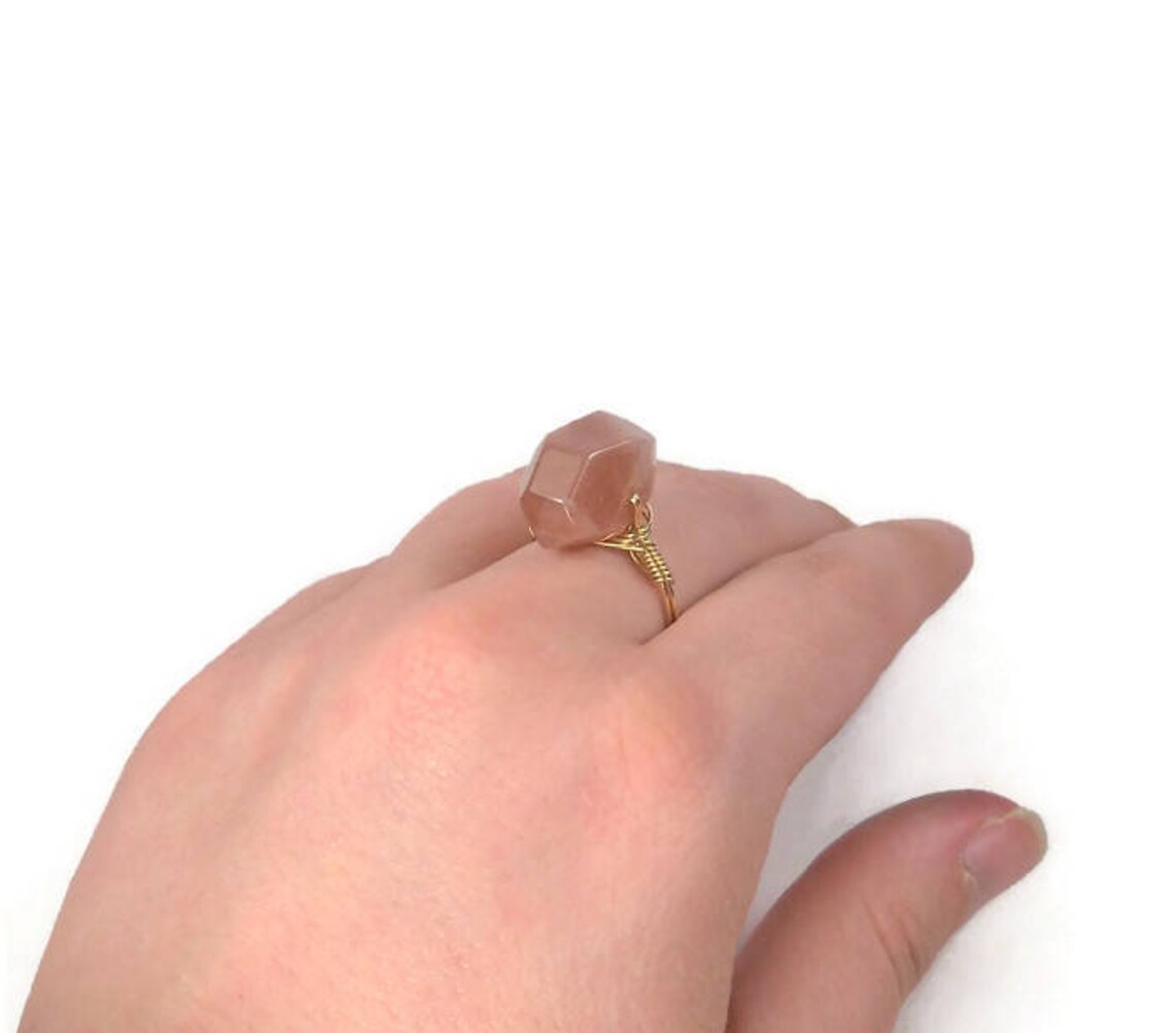 XL Peach Aventurine Nugget 14k Gold Fill Wire Wrapped Ring - Etsy