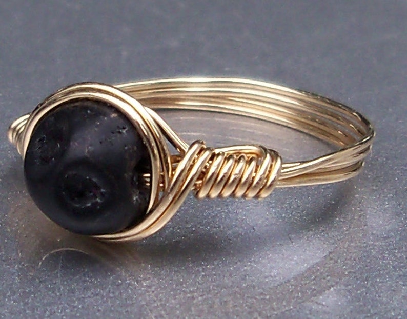Basalt Ring Black Lava Rock 14k Gold Filled Wire Wrapped Ring - Etsy