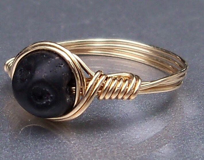 Basalt Ring Black Lava Rock 14k Gold Filled Wire Wrapped Ring | Etsy