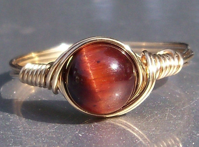 Red Tigers Eye 14k Yellow Gold Filled Wire Wrapped Ring | Etsy