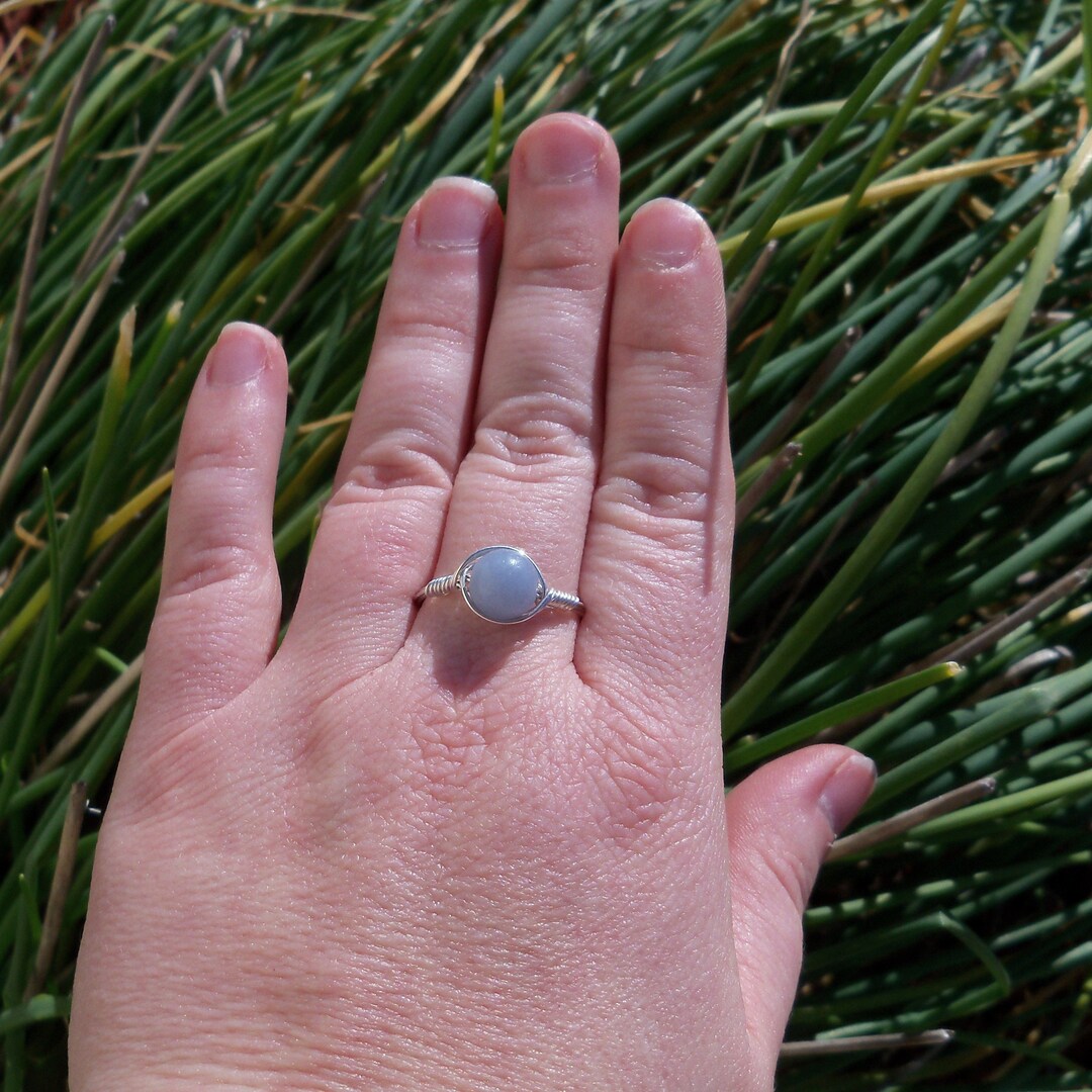 Blue Angelite .999 Fine Silver Wire Wrapped Stone Custom Sized Ring - Etsy