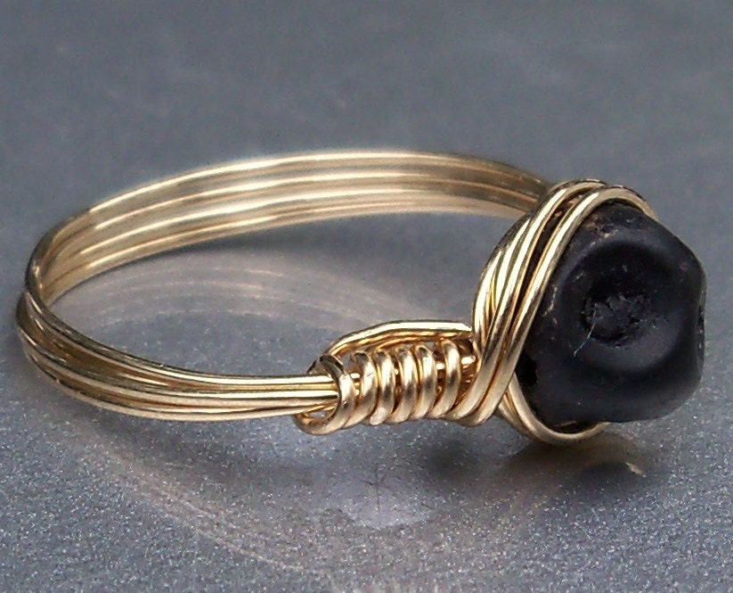 Basalt Ring Black Lava Rock 14k Gold Filled Wire Wrapped Ring | Etsy