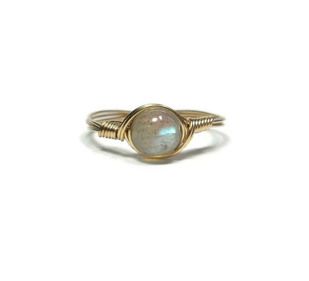 Labradorite Ring- Custom Sized in 14k Yellow Gold Filled Wire Wrapped ...