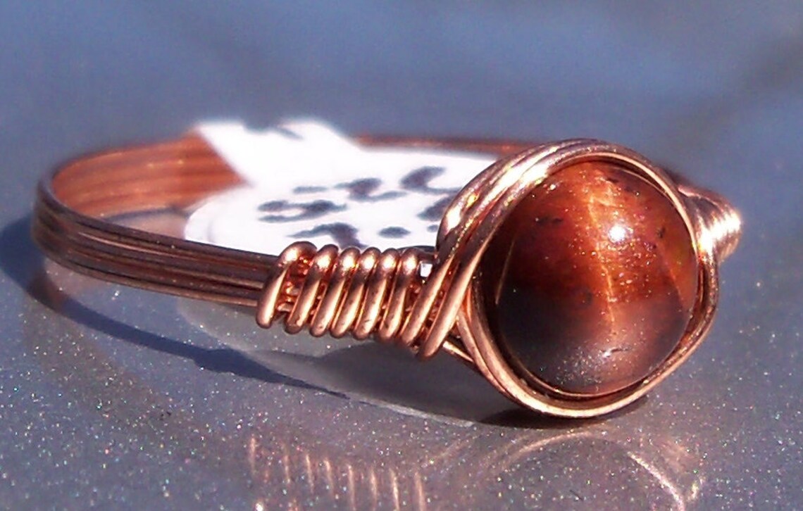 Red Tigers Eye Copper Wire Wrapped Ring - Etsy
