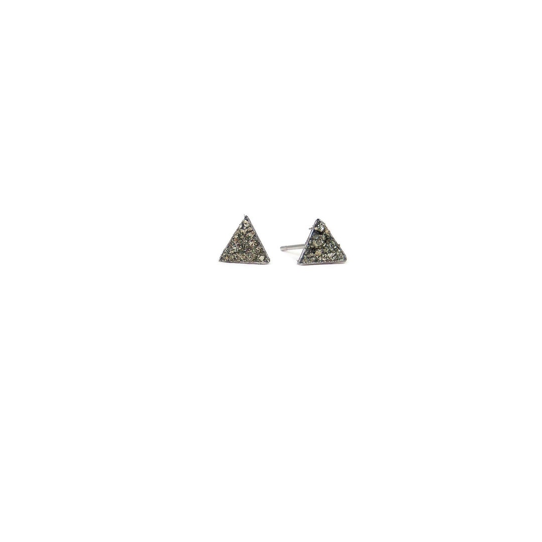 Triangle Crushed Pyrite Stone Hypoallergenic Stainless Steel Stud ...