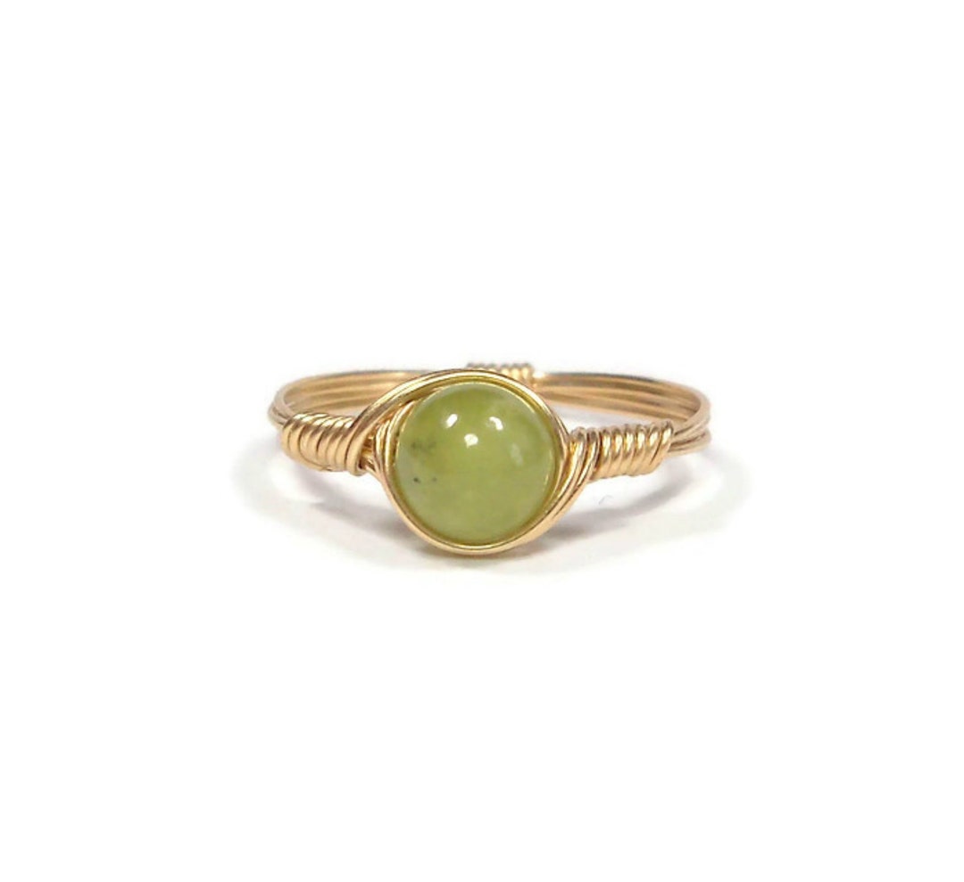 Natural Green Peridot Olivine Ring 14k Yellow Gold Filled Wire Wrapped Ring August Birthstone - Etsy