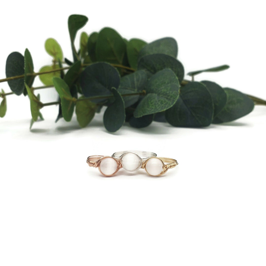 Selenite White Gypsum Wire Wrapped Stone Ring - Etsy