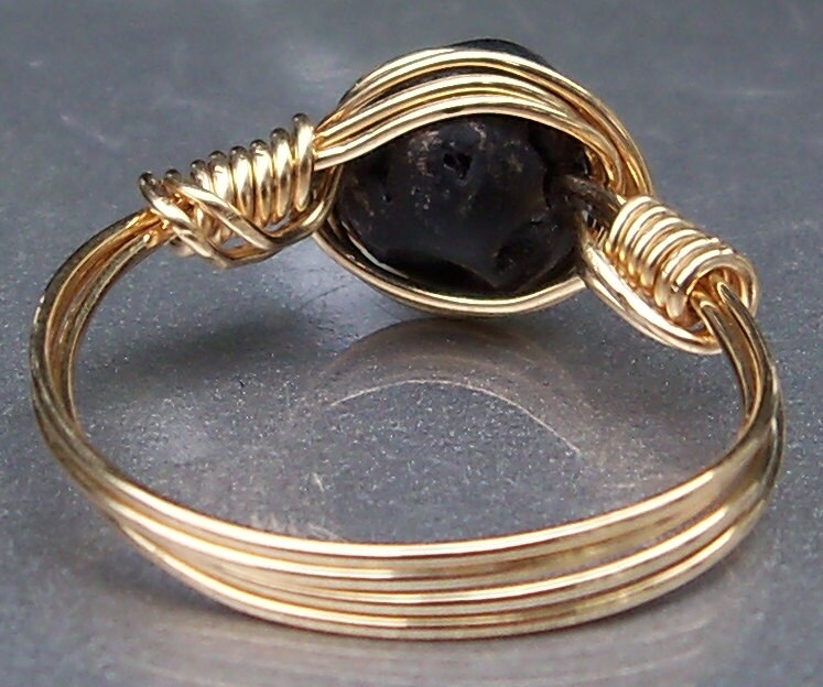 Basalt Ring Black Lava Rock 14k Gold Filled Wire Wrapped Ring | Etsy