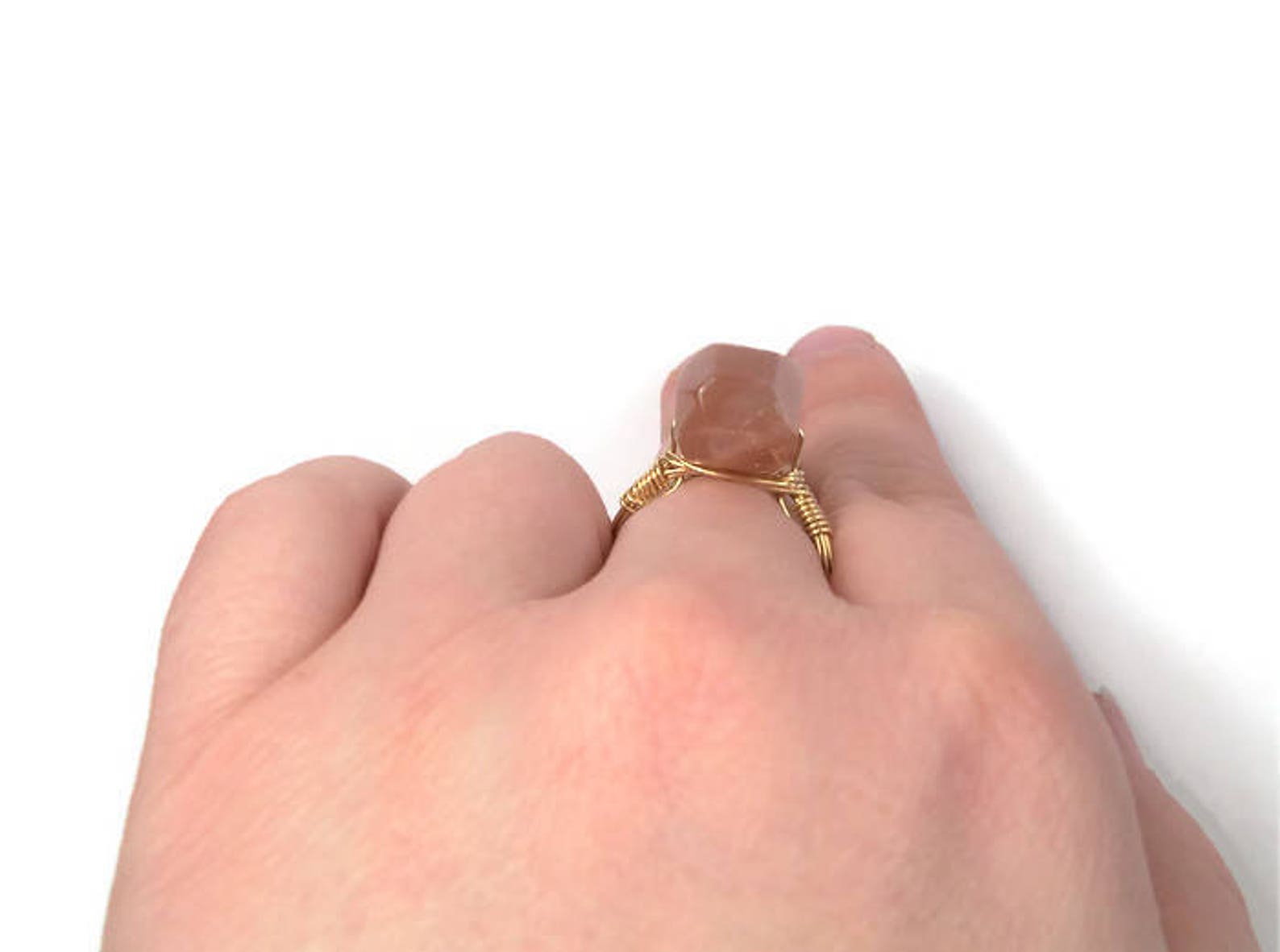XL Peach Aventurine Nugget 14k Gold Fill Wire Wrapped Ring - Etsy