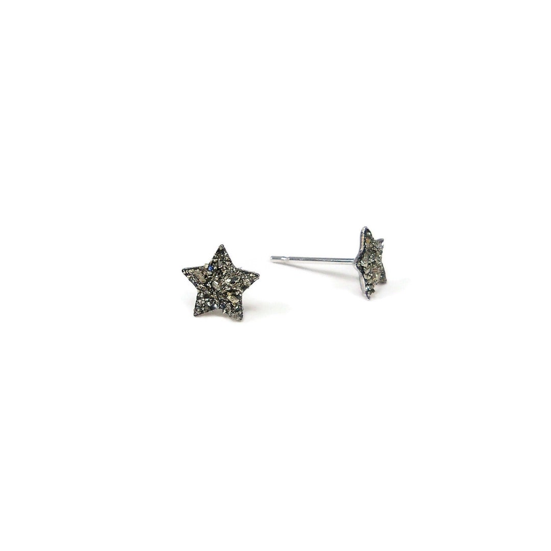 Pyrite Star Crushed Stone Hypoallergenic Stainless Steel Stud Earrings ...