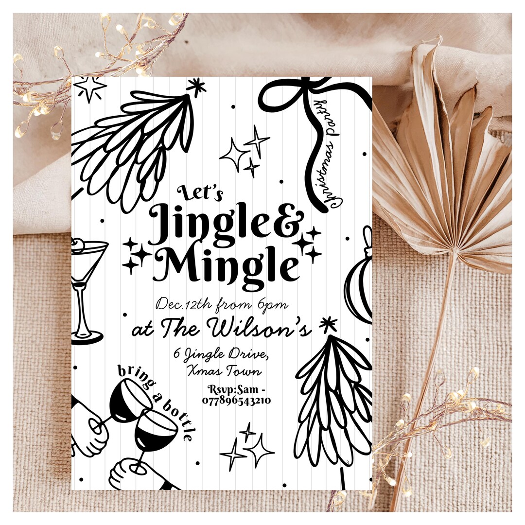 Editable Christmas Party Invite, Jingle and Mingle Invitation, Line ...