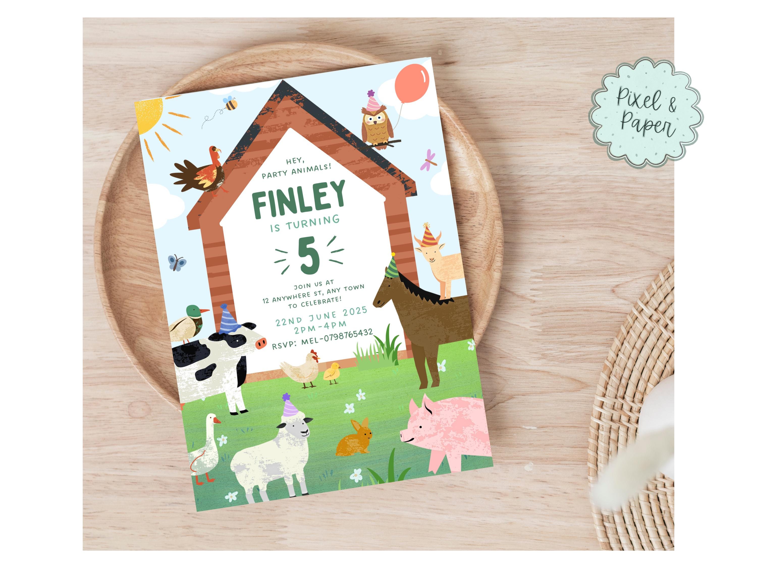 Farm Animals Party Invite, on the Farmyard Birthday Invitation, Boy’s ...