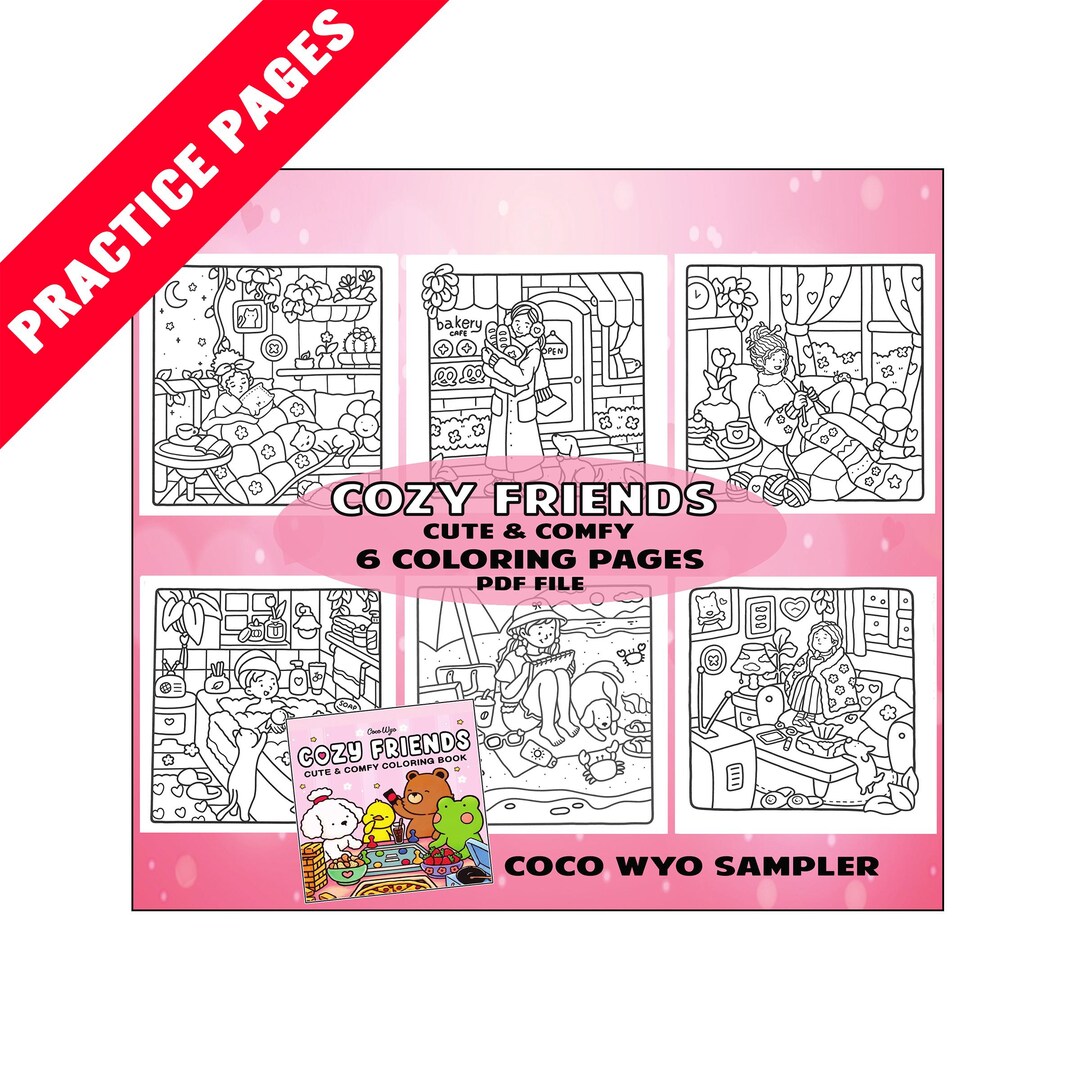 Cozy Friends: 6 Coloring Book Pages for Adults and Teens Featuring ...