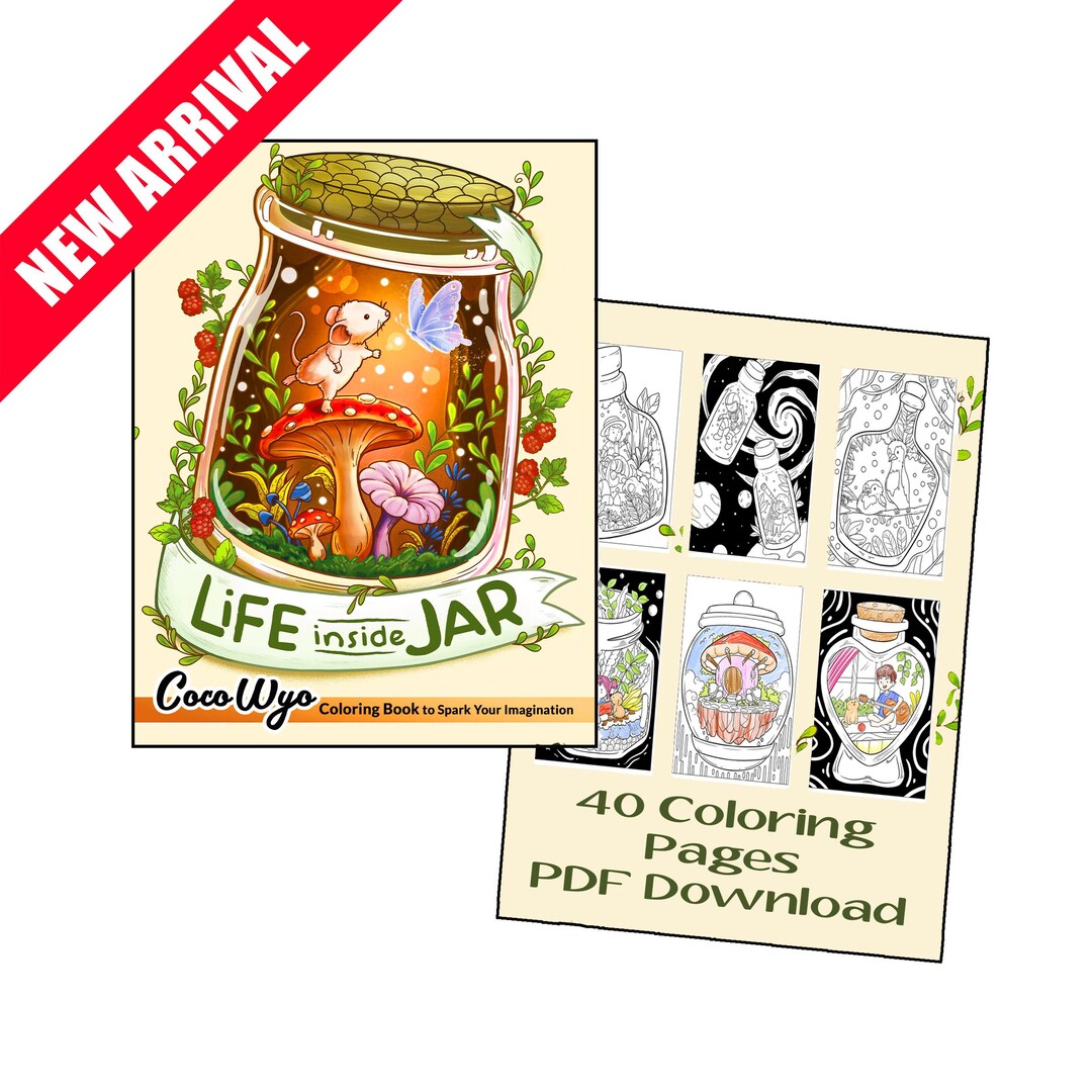 Life Inside Jar: Coloring Books Pages, 40 Adorable Illustrations, Cute ...