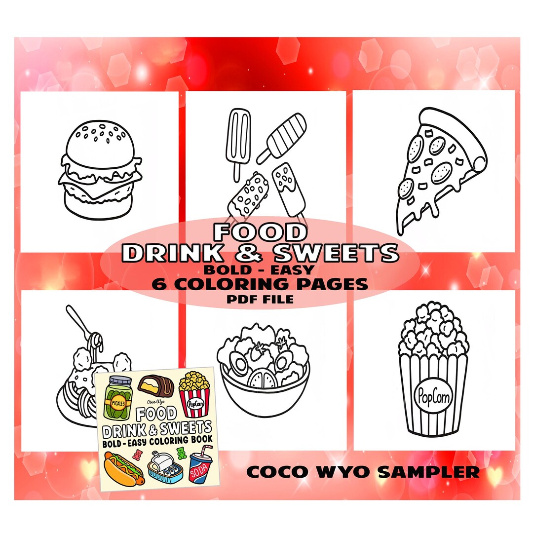 Food, Drink & Sweets | 6 Coloring Book Pages for Adults and Kids, Bold ...