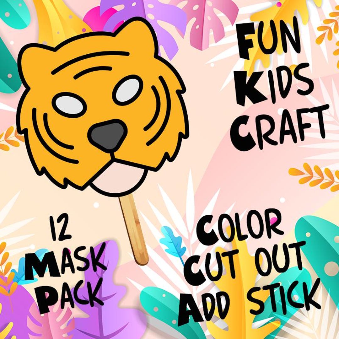 12 Fun Animal Masks Kids Coloring Activity, Color and Cut Out, Great ...