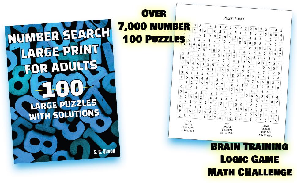 Number Search, Large Print for Adults: 100 Large Puzzles & Solutions ...