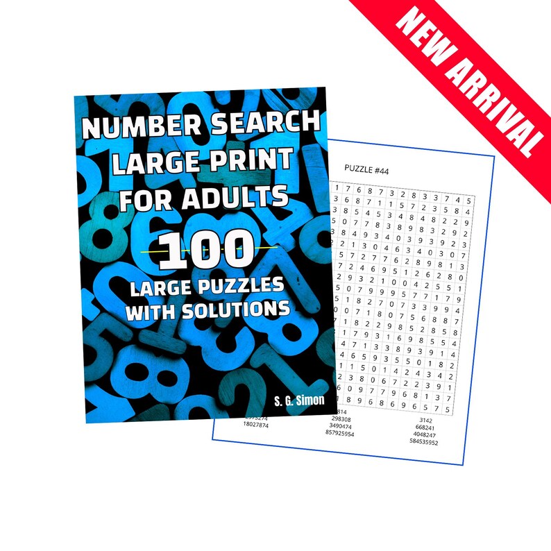 Number Search, Large Print for Adults: 100 Large Puzzles & Solutions ...