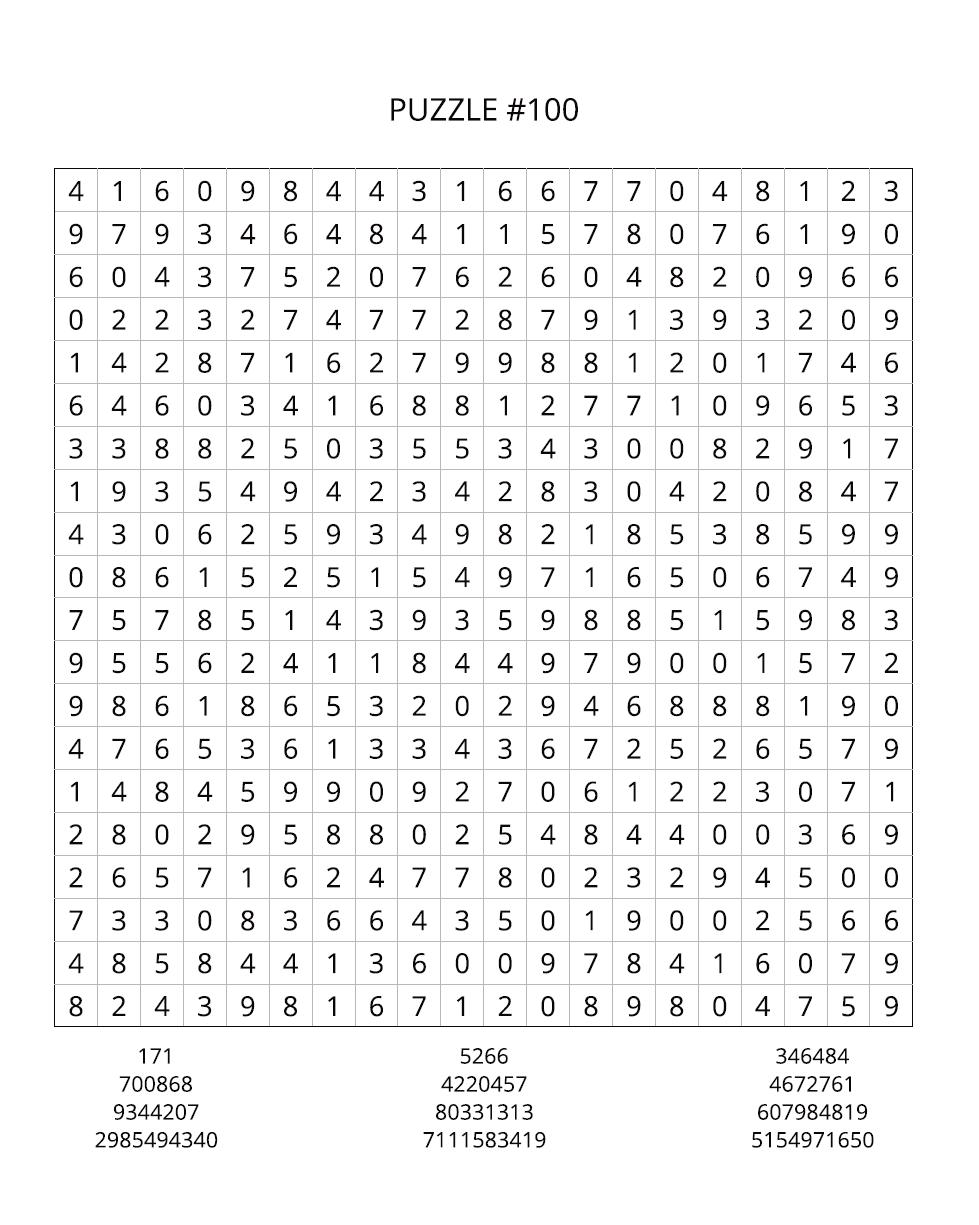 Number Search, Large Print for Adults: 100 Large Puzzles & Solutions ...