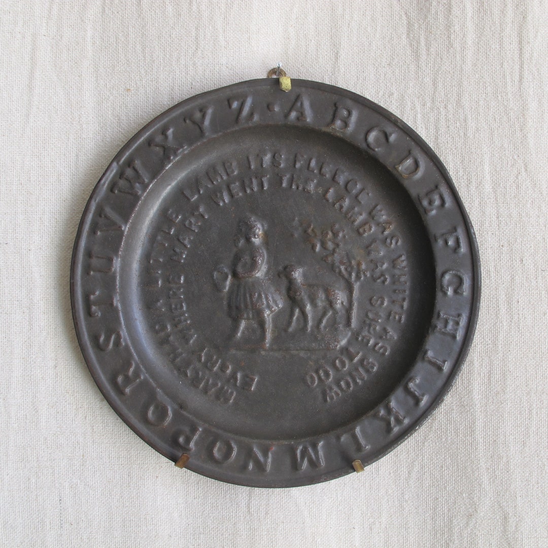 Child's Alphabet Plate in Pressed Tin Depicting 'mary Had a Little Lamb ...