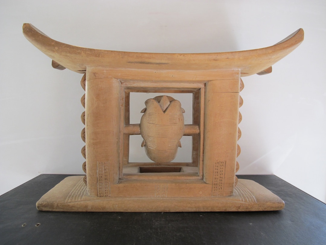Ashanti African Stool Throne Carved Wood Figural Turtle Shell C. 1950 ...