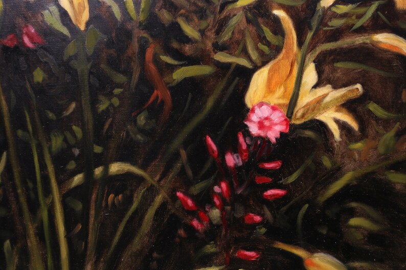 Oil Painting Still Life Moody on Board Day Lilies and Wildflowers ...
