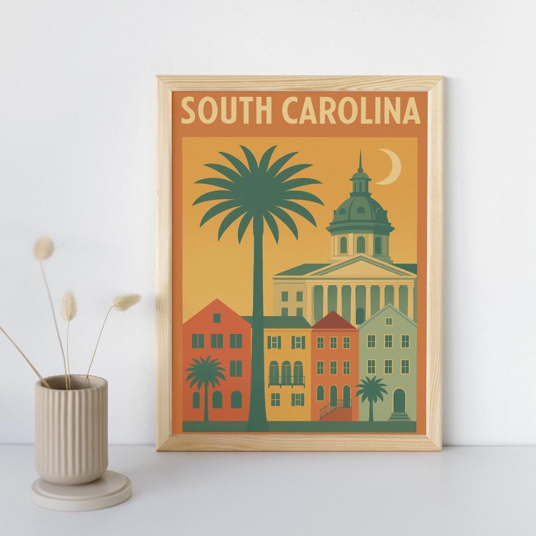 Vintage Art Deco South Carolina Poster – Charleston, Palmetto Tree ...