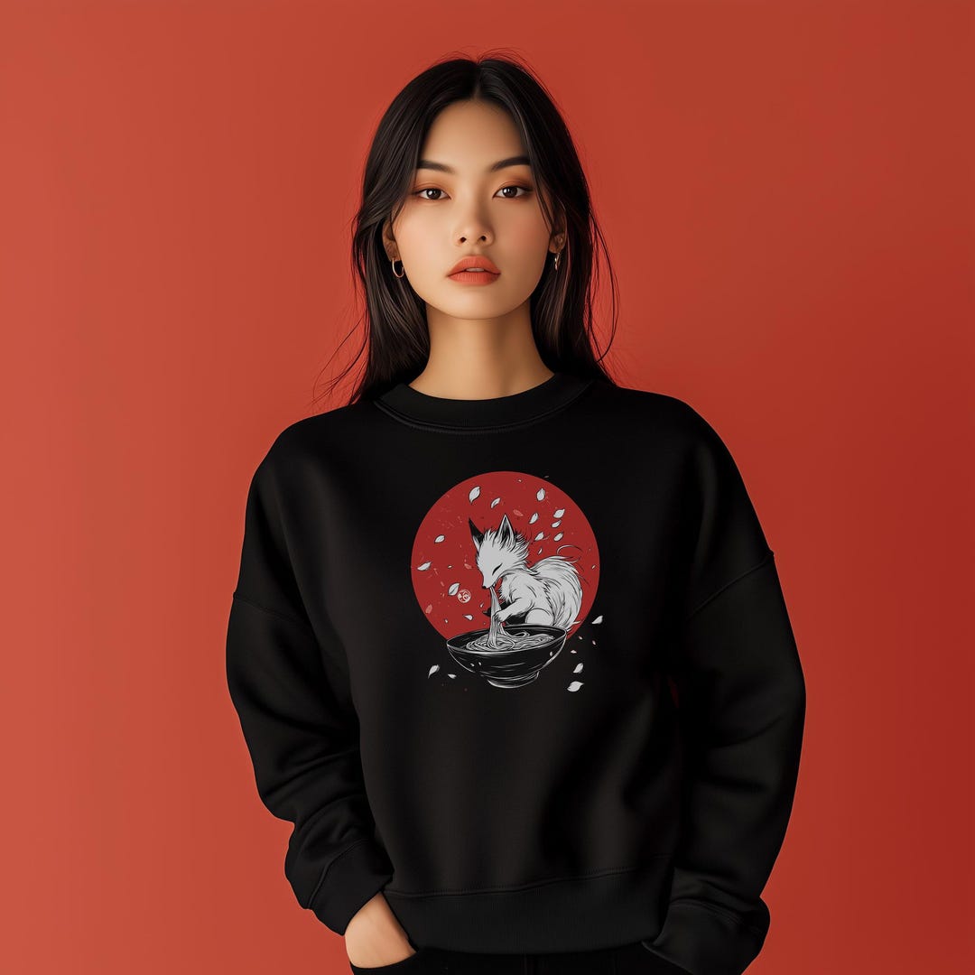 Fox Eating Ramen Furry Japanese Sweatshirt | Cute Animal Hoodie for ...