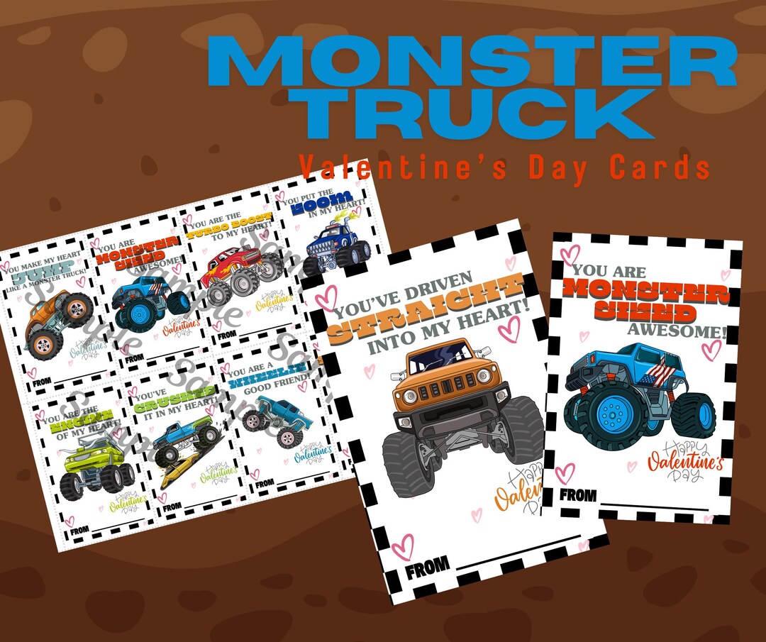 Monster Truck Valentine's Day Cards, Valentine's Day Cards for Kids ...