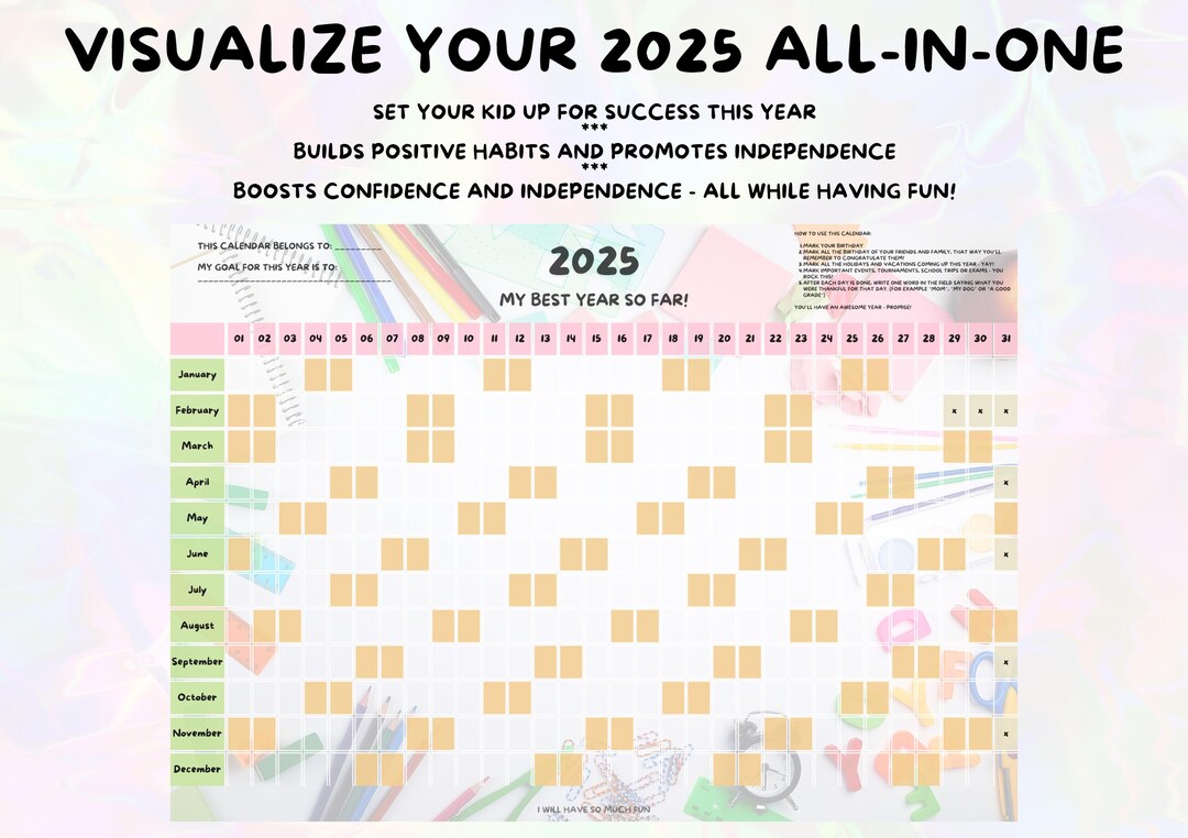 2025 Kids’ Positivity & Learning Calendar – Digital Download (one-page ...
