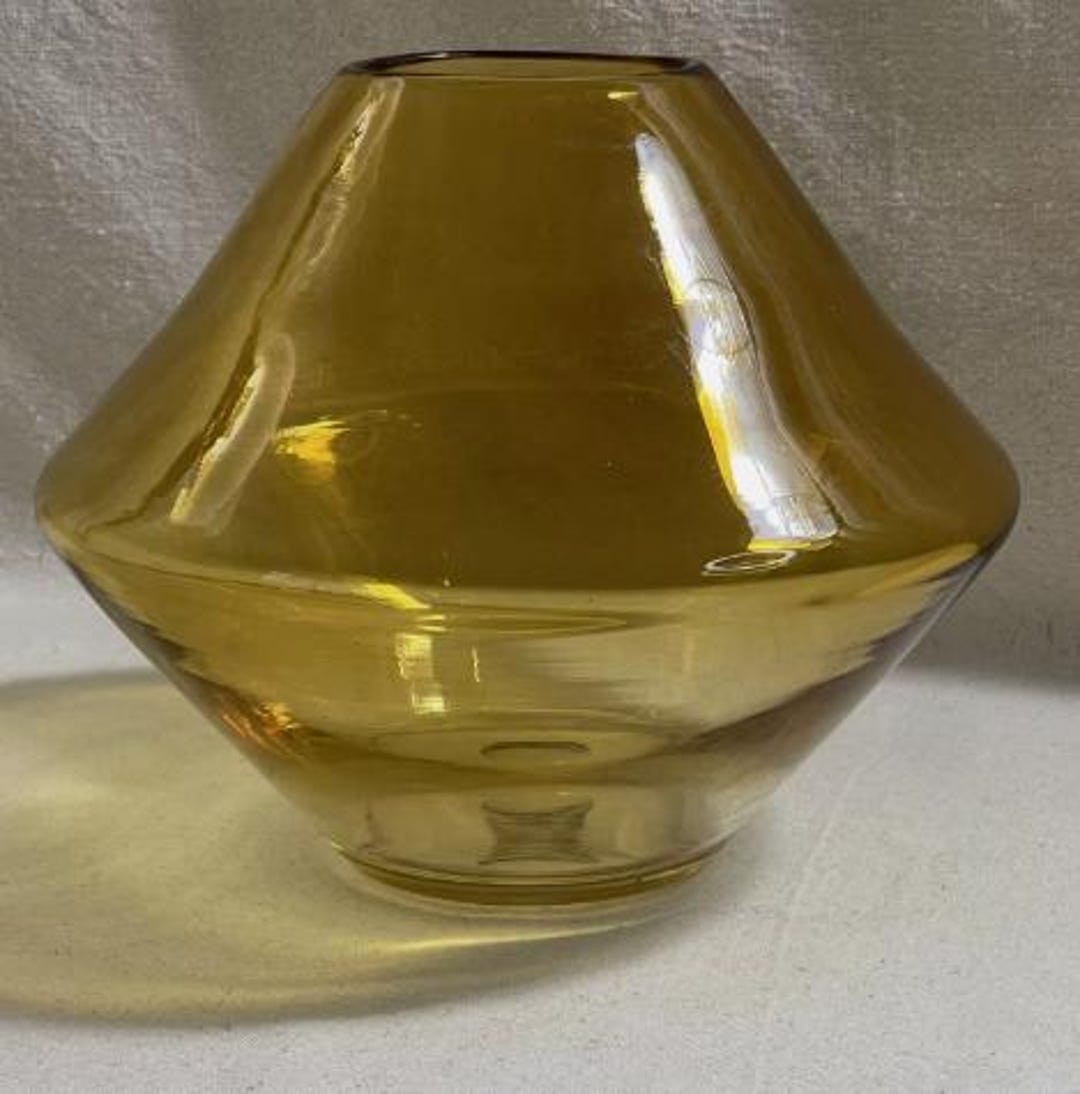 Mouth Blown Geometric Fish Bowl Shape Amber Art Glass Vase Modern Decor ...