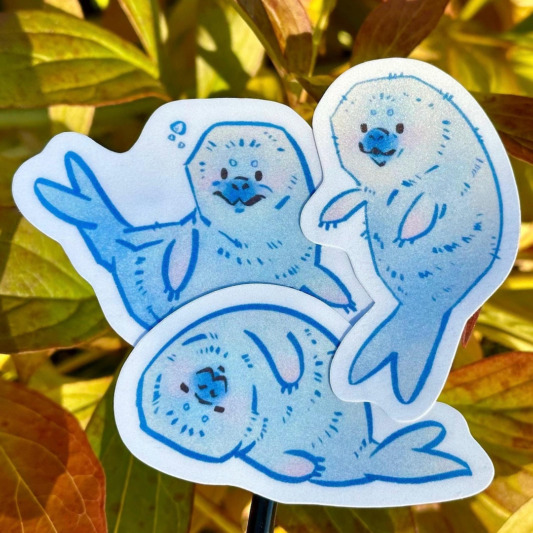 Seal Pup Stickers, Fluffy Baby Seals, Sparkly or Matte Vinyl Sticker ...