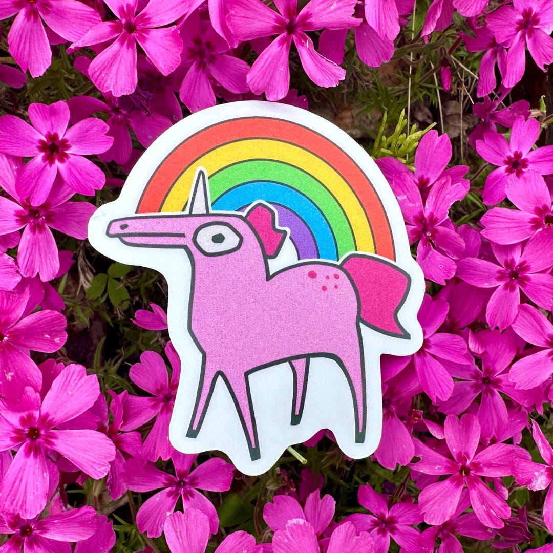 Derpy Unicorn Sticker: Rainbow Pink Pony, Waterproof Vinyl - Etsy