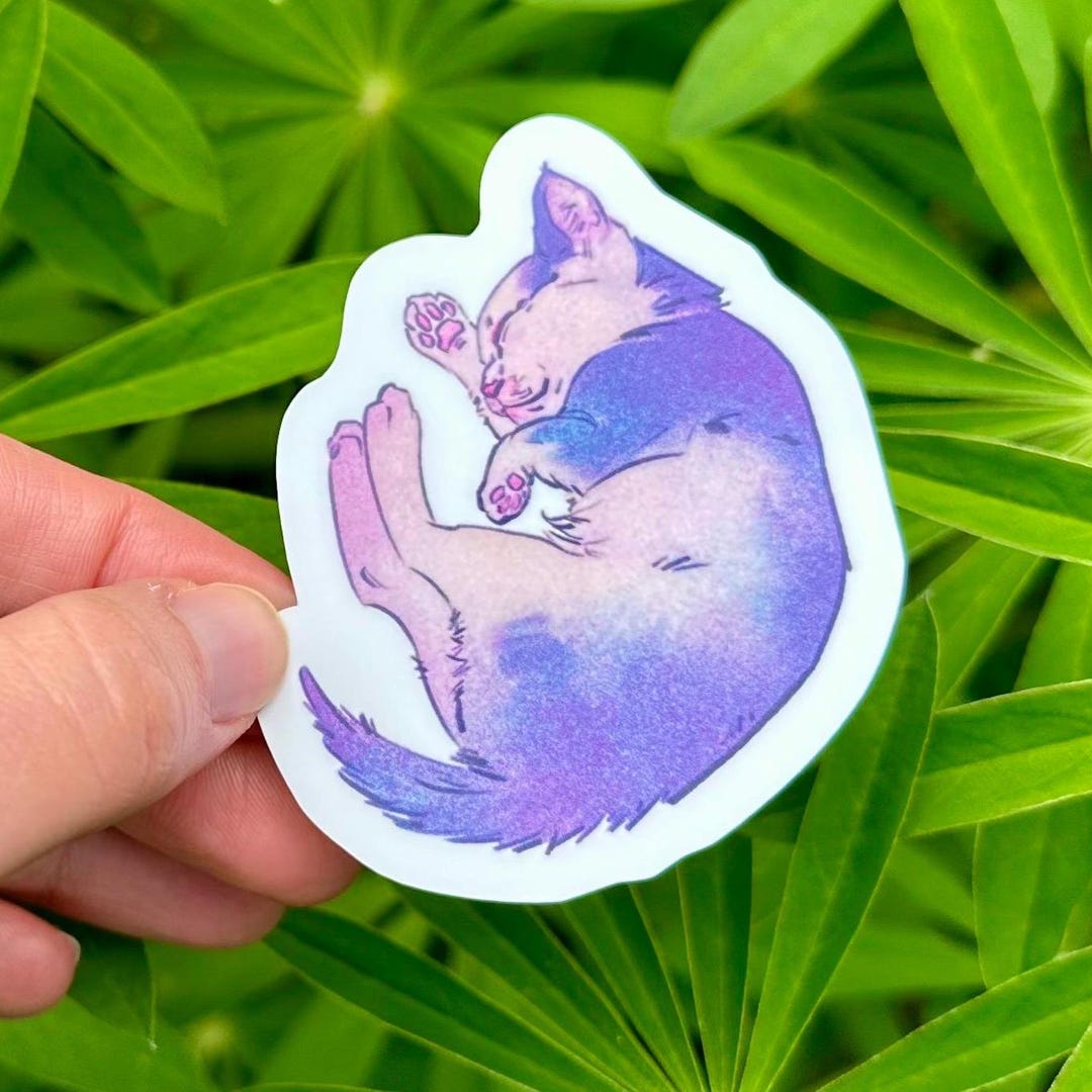 Sleepy Kitty Sticker, Dreaming Sleeping Cat Art, Sparkly or Matte Vinyl ...