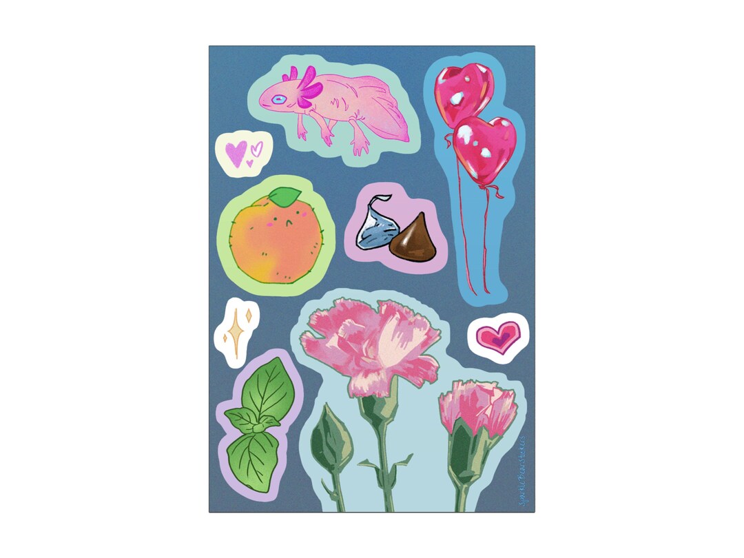 February Sketchbook Sticker Sheet, Valentines Day Sticker Set, Flower ...