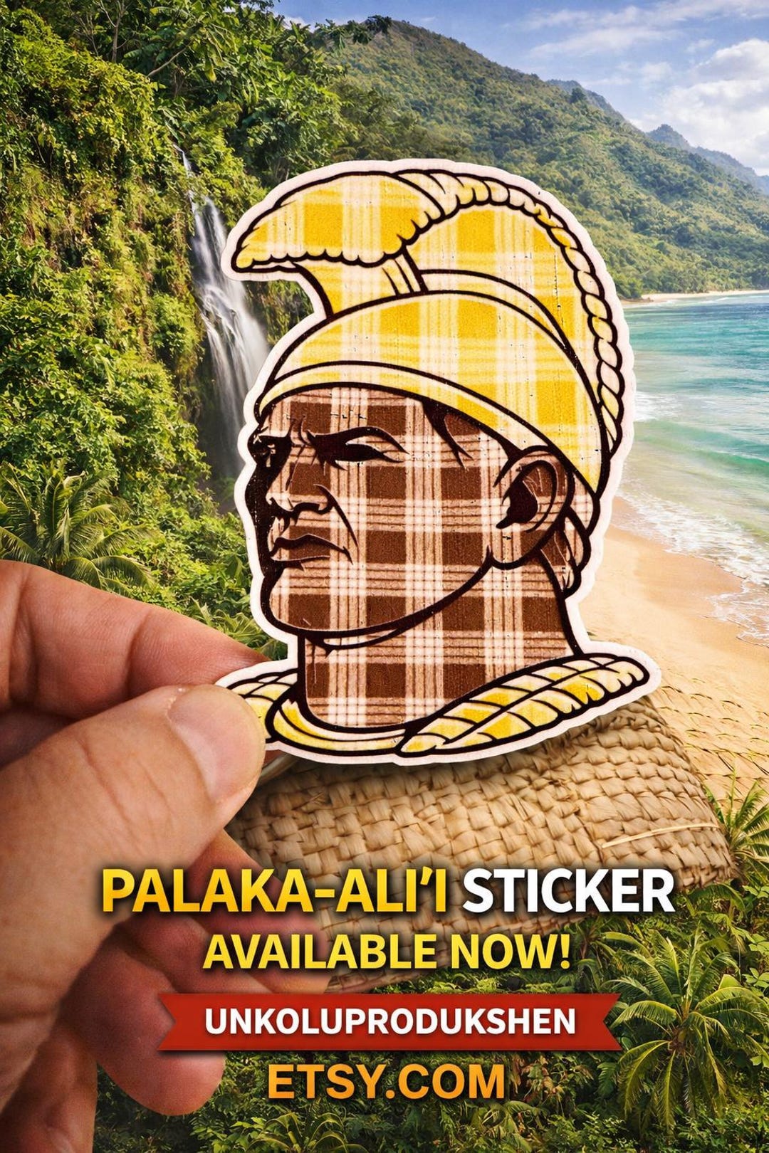 Palaka Aliʻi Sticker: Hawaiian Chief Profile, Palaka Pattern Vinyl ...