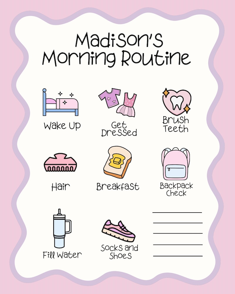 Personalized Girls Morning Routine Chart: School Week Visual Aid - Etsy