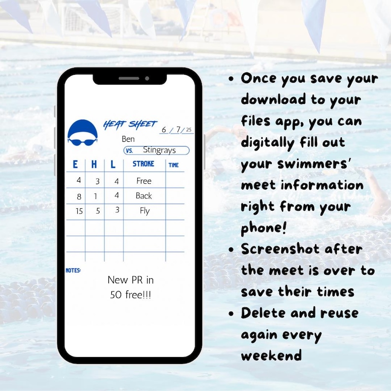 Swim Meet Heat Sheet: Printable & Digital Tracker (instant Download) - Etsy