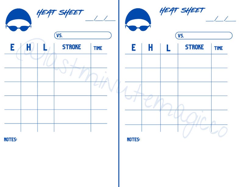 Swim Meet Heat Sheet: Printable & Digital Tracker (instant Download) - Etsy